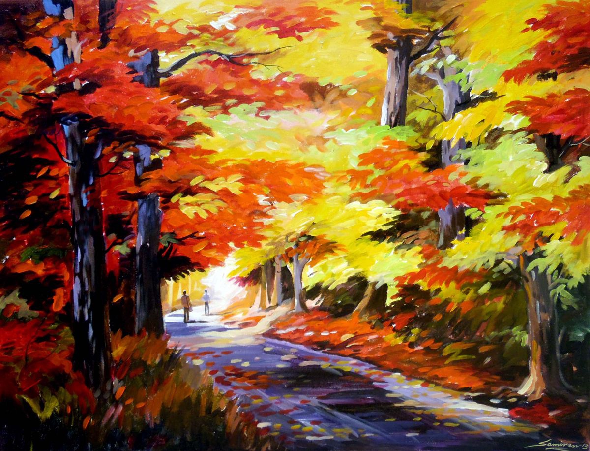 Beauty of Autumn Forest (2016) Acrylic painting by Samiran Sarkar ...